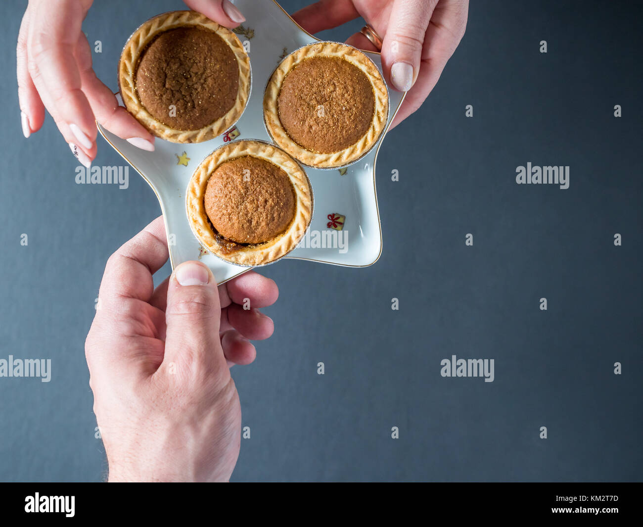 Overhead View Female Hand Grab Christmas Mince Pie Cup Cake From ...