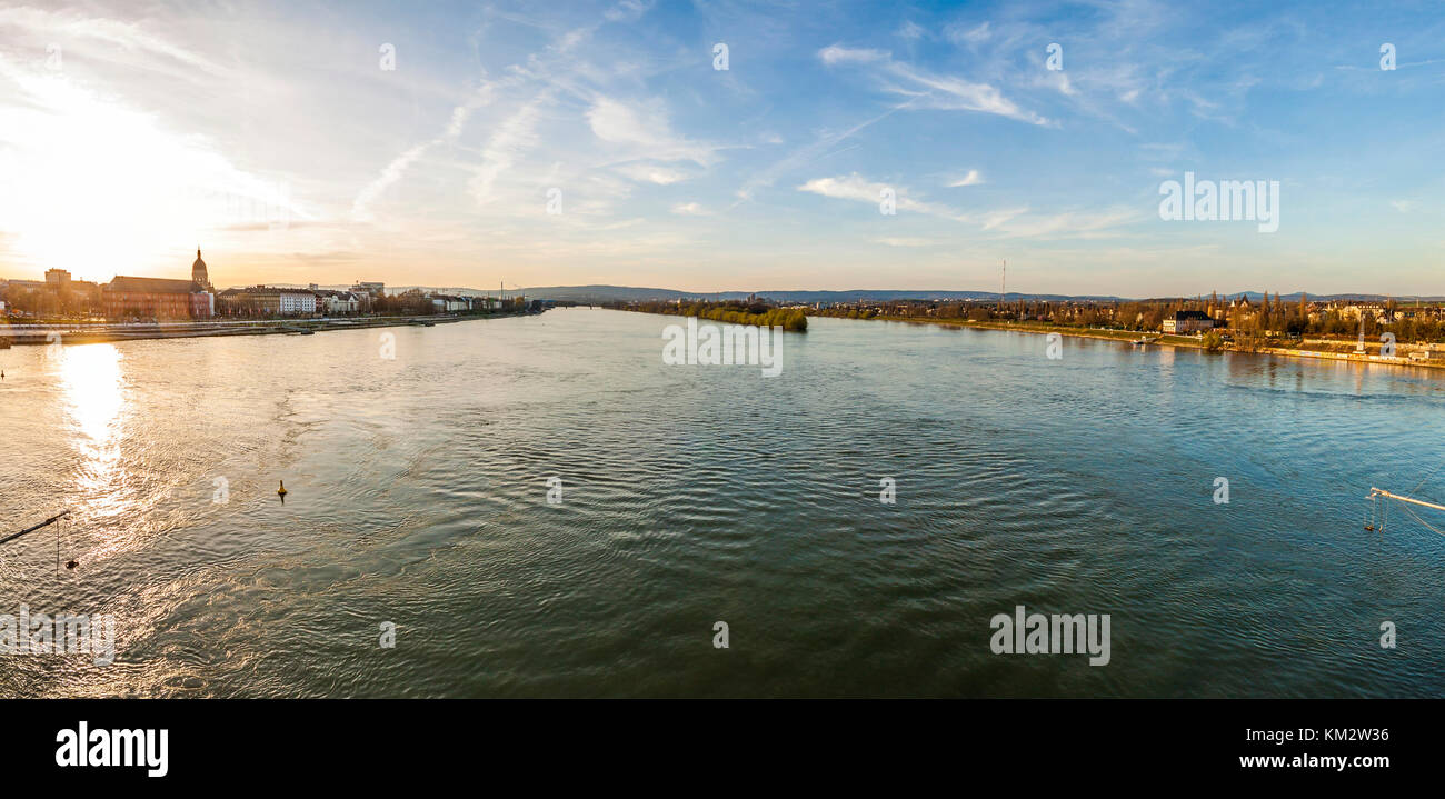 Panoramic view of river Rhine in Mainz and Wiesbaden city, Germany at ...