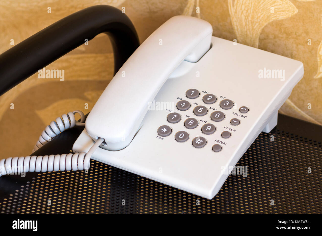 Close up of telephone device at office desk, communication technology ...