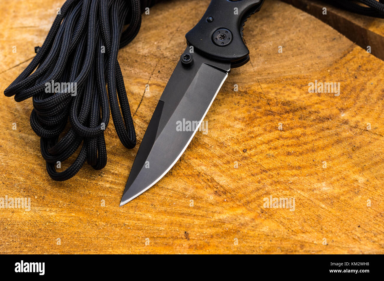 The knife blade is black. Edge of sharp knife. Top view Stock Photo - Alamy