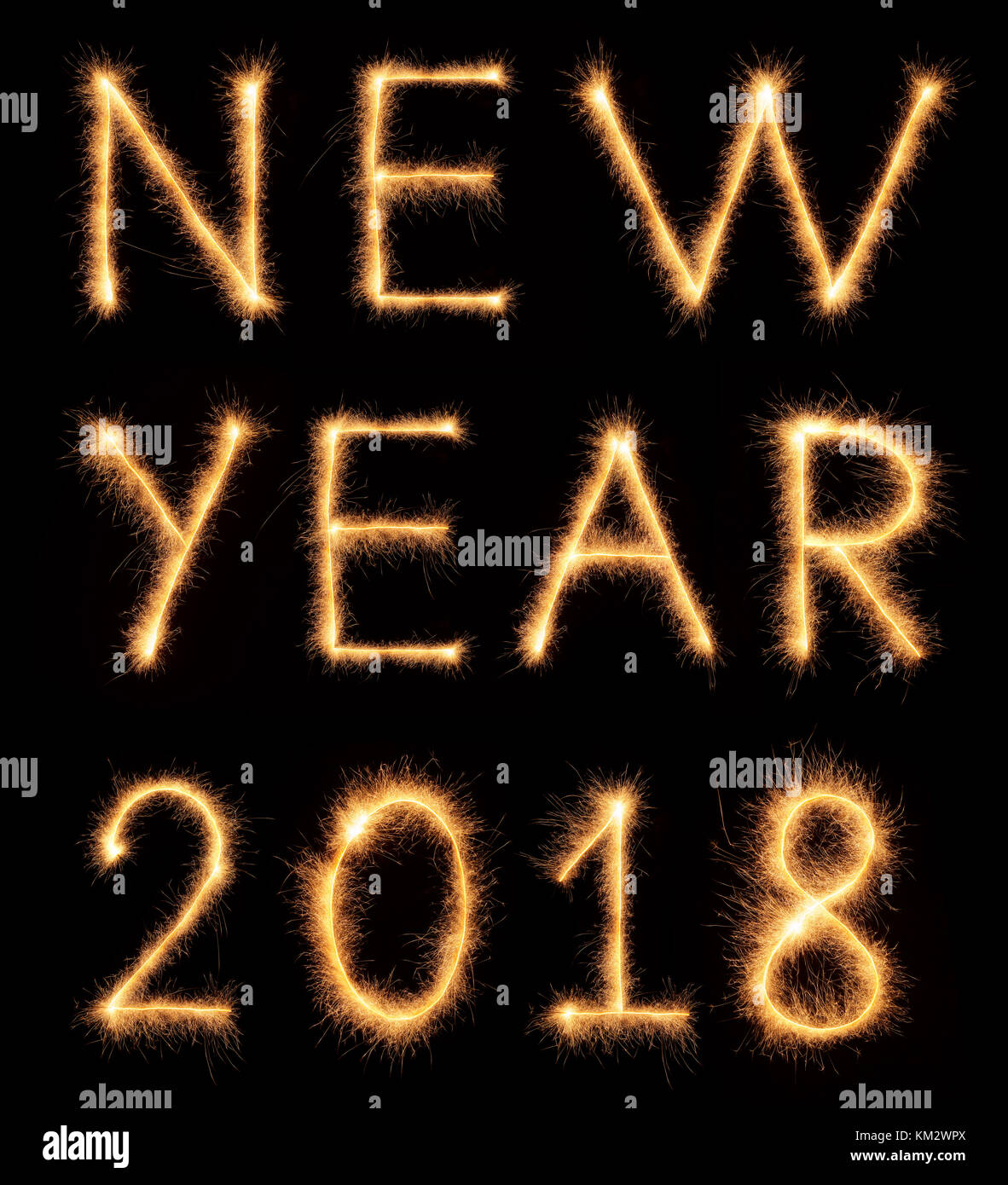 NEW YEAR 2018 lettering drawn with bengali sparkles isolated on black ...