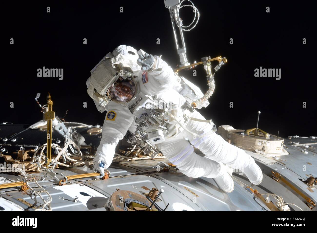 Expedition 52 American astronaut Jack Fischer in his spacesuit during a ...