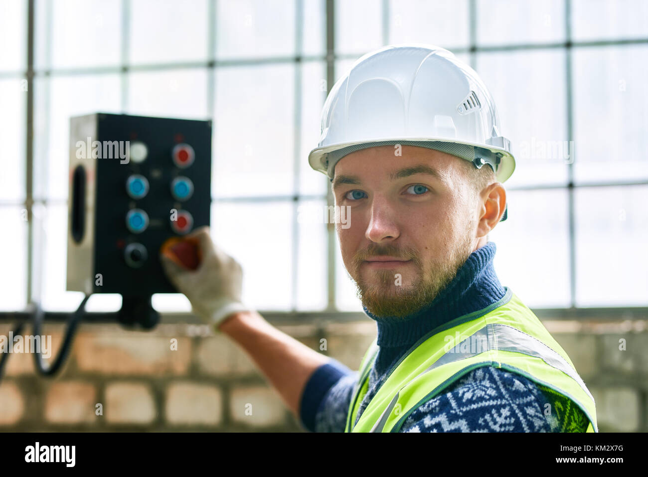 Machine Operator Posing at Factory Stock Photo - Alamy