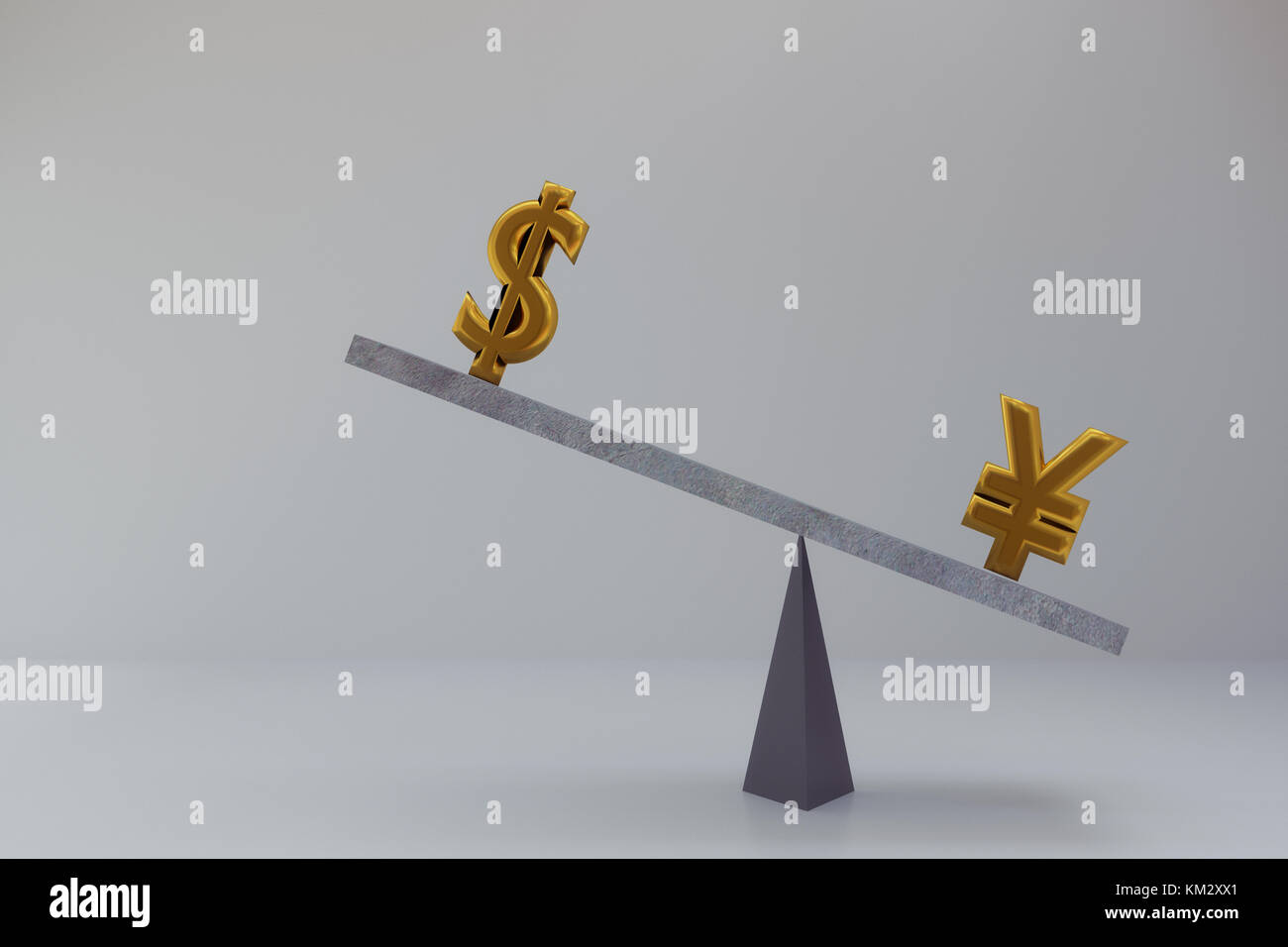 3D rendering of abstract Chinese Yuan and dollar on balance scale Stock ...