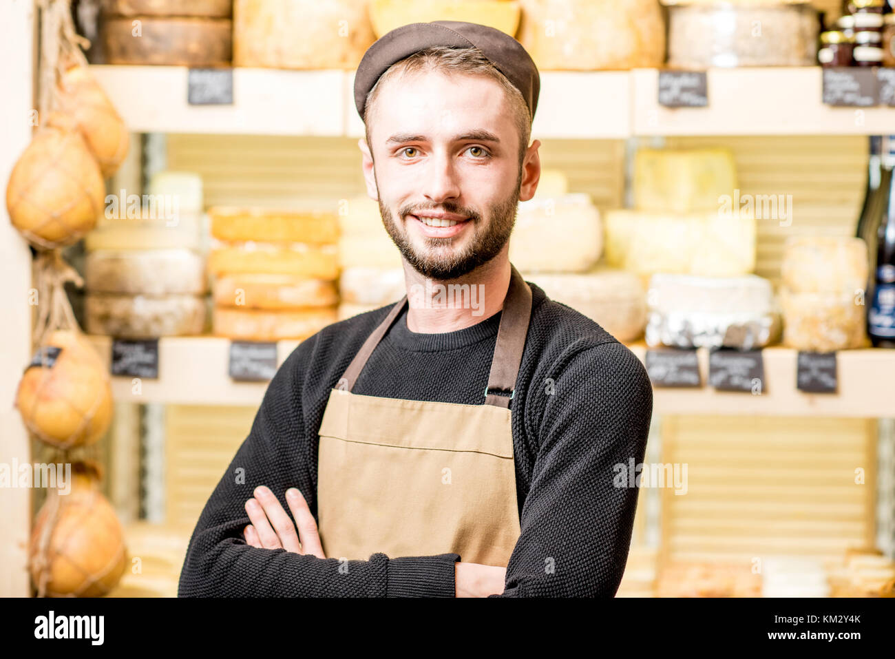 Cheese seller portrait Stock Photo - Alamy