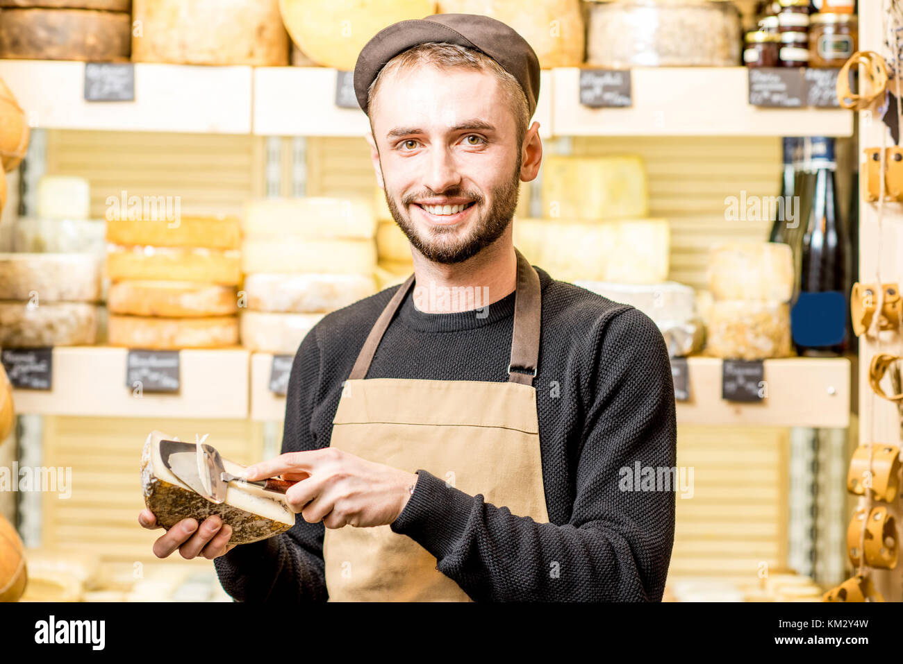 Cheese seller portrait Stock Photo - Alamy