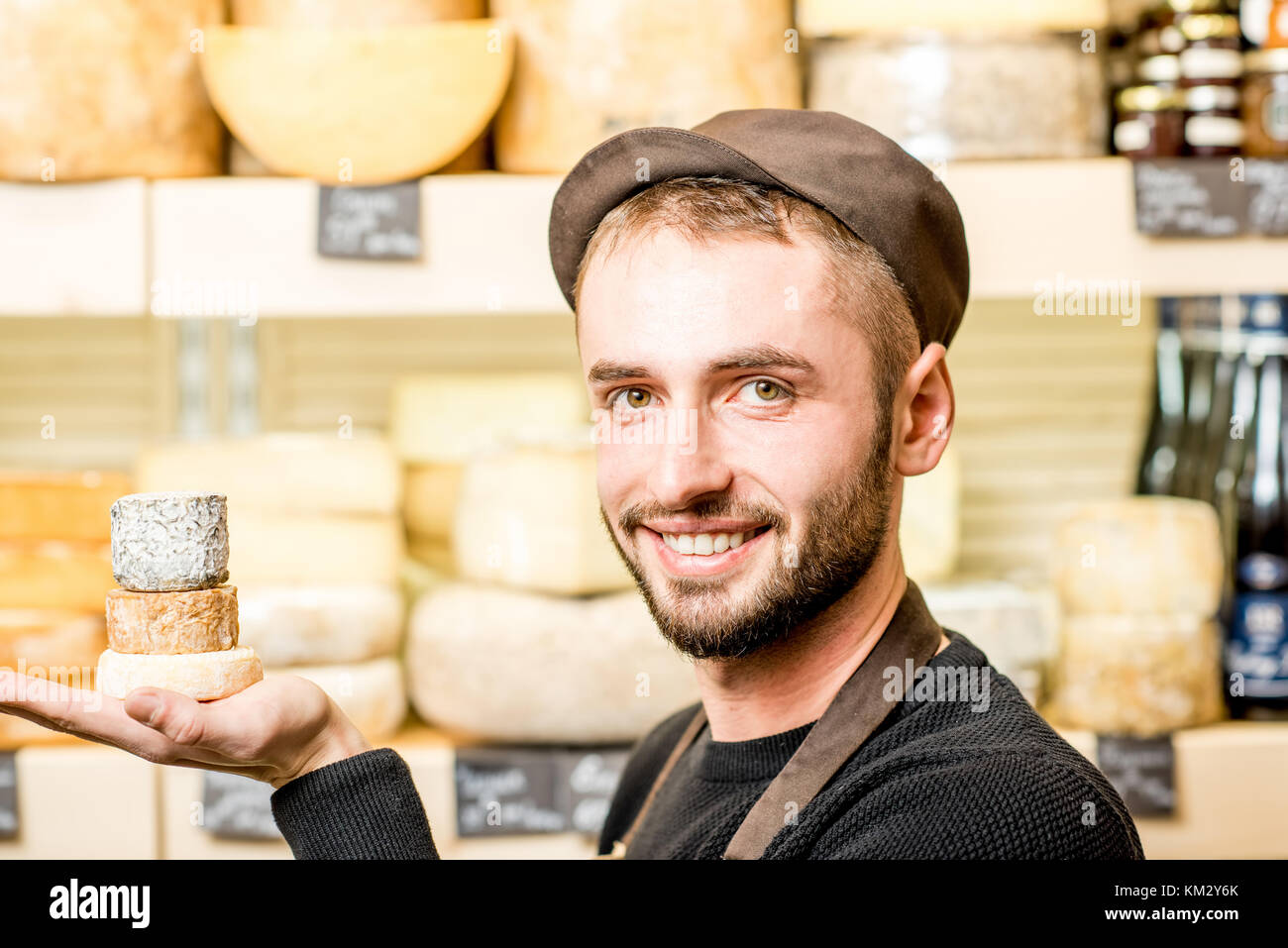 Cheese seller portrait Stock Photo - Alamy
