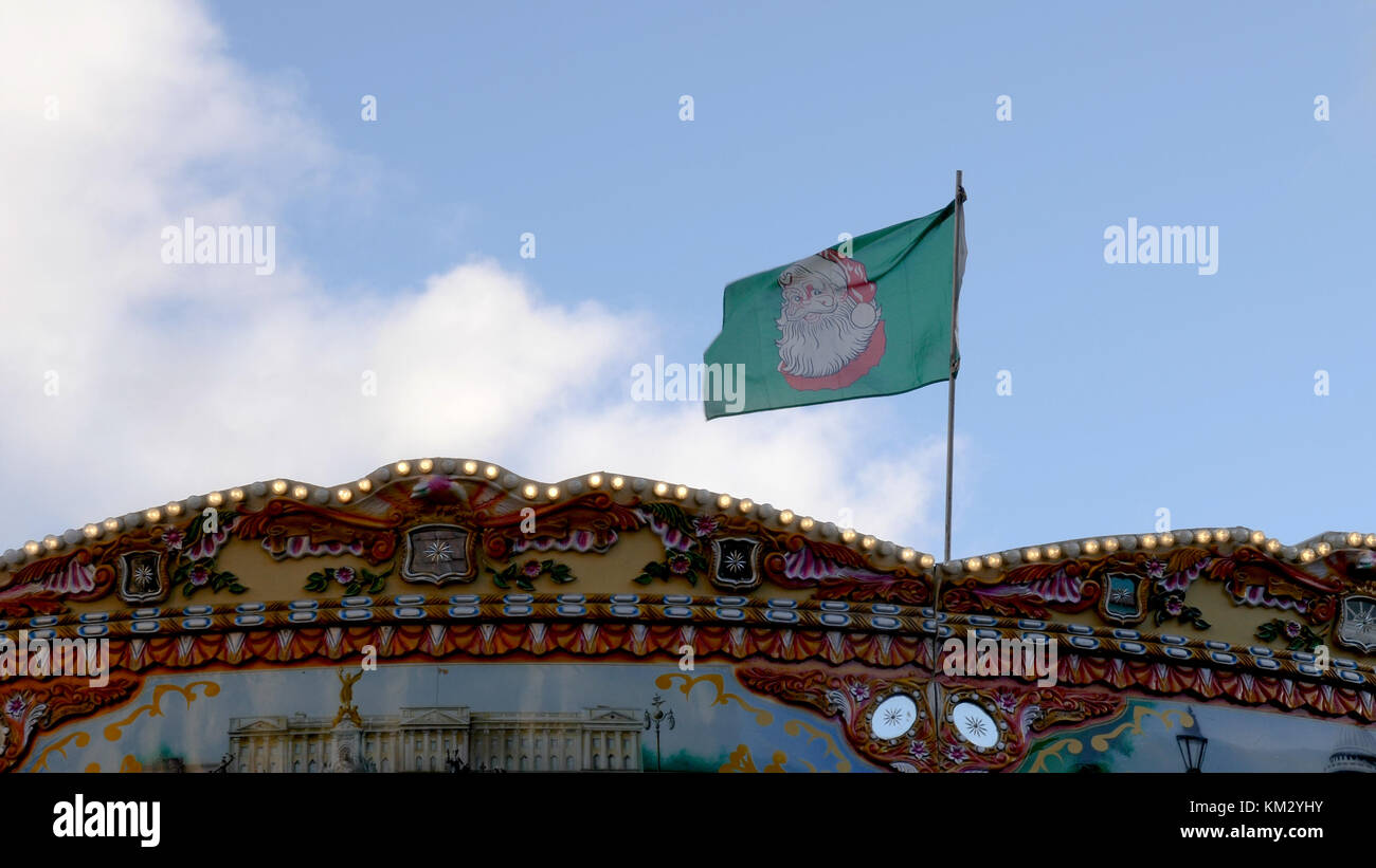 Festive Christmas flag on a flagpole over Birmingham Christmas Market ...