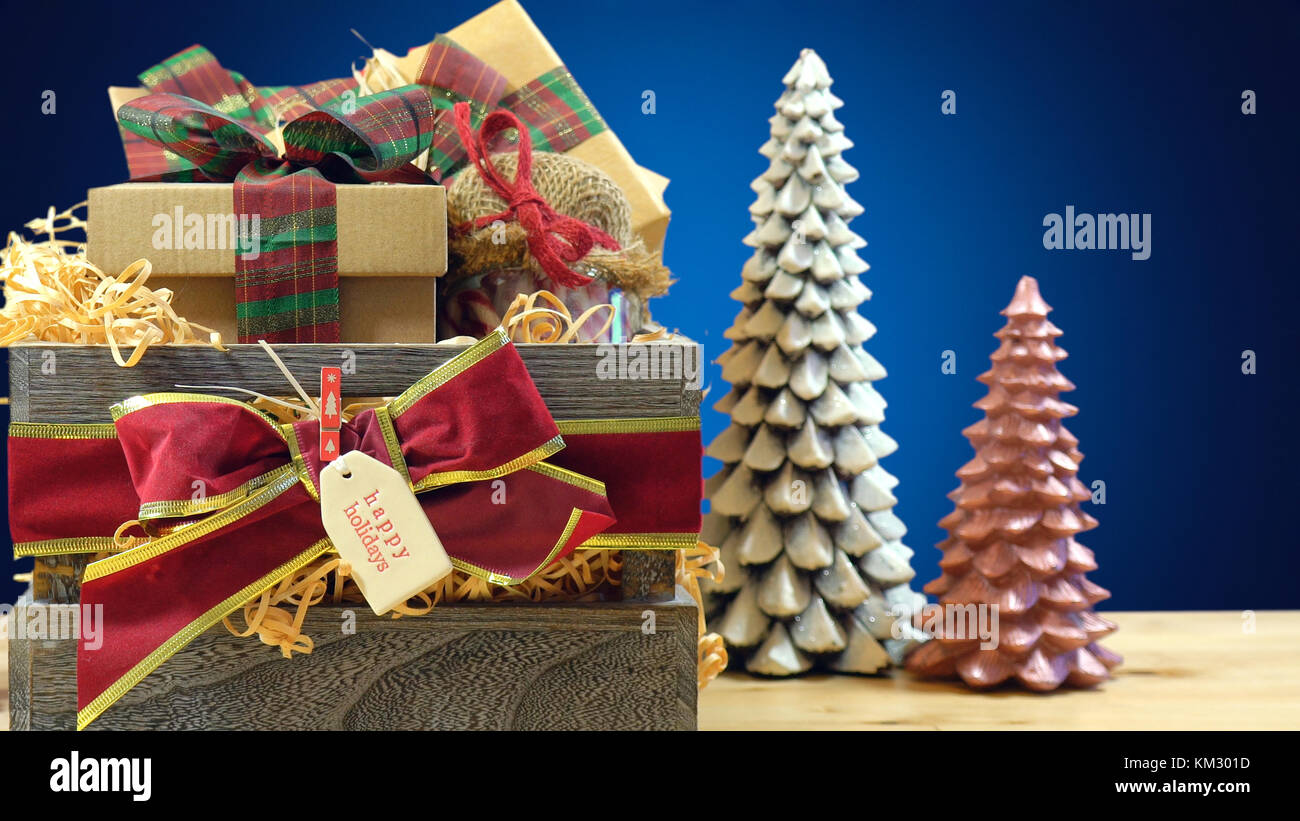 Large English style traditional Christmas hamper with paper wrapped ...