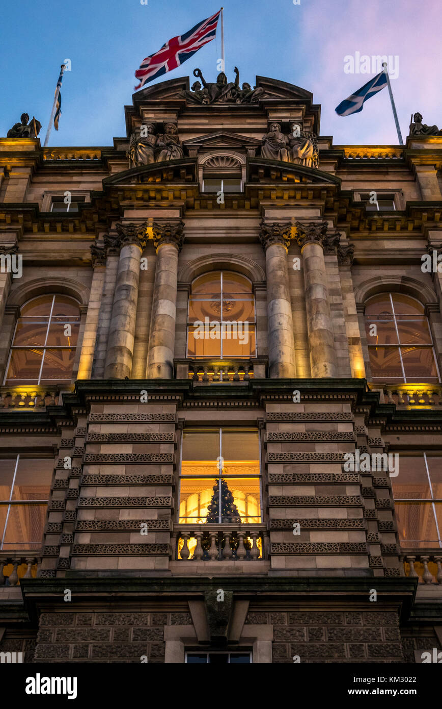 Victorian building Bank of Scotland headquarters, The Mound, lit up at ...