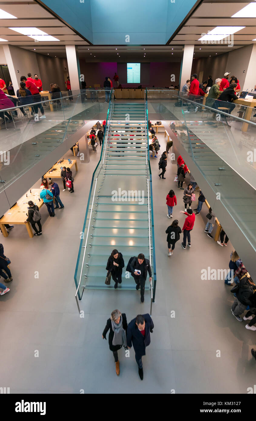Overhead view inside the SoHo Apple Store in New York City Stock Photo ...
