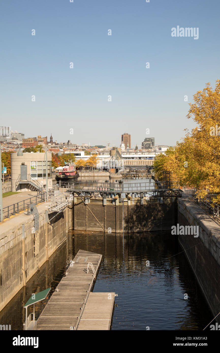 Lachine Canal on St. Lawrence river waterfront in Montreal, Quebec ...