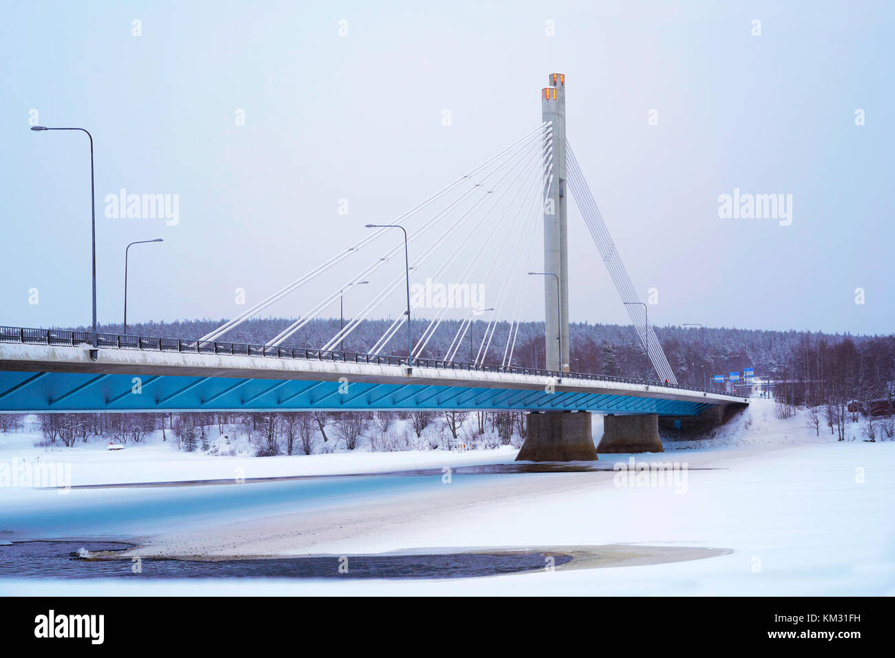 Candle bridge and frozen river at winter Rovaniemi, Lapland, Finland ...
