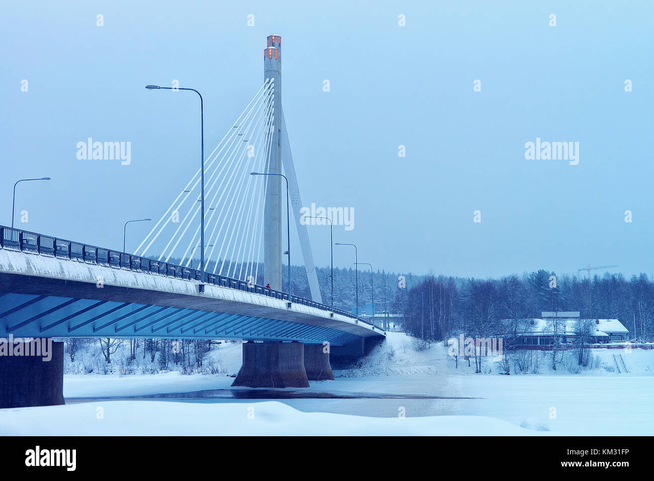 Candle bridge of winter Rovaniemi, Lapland, Finland, illuminated at ...