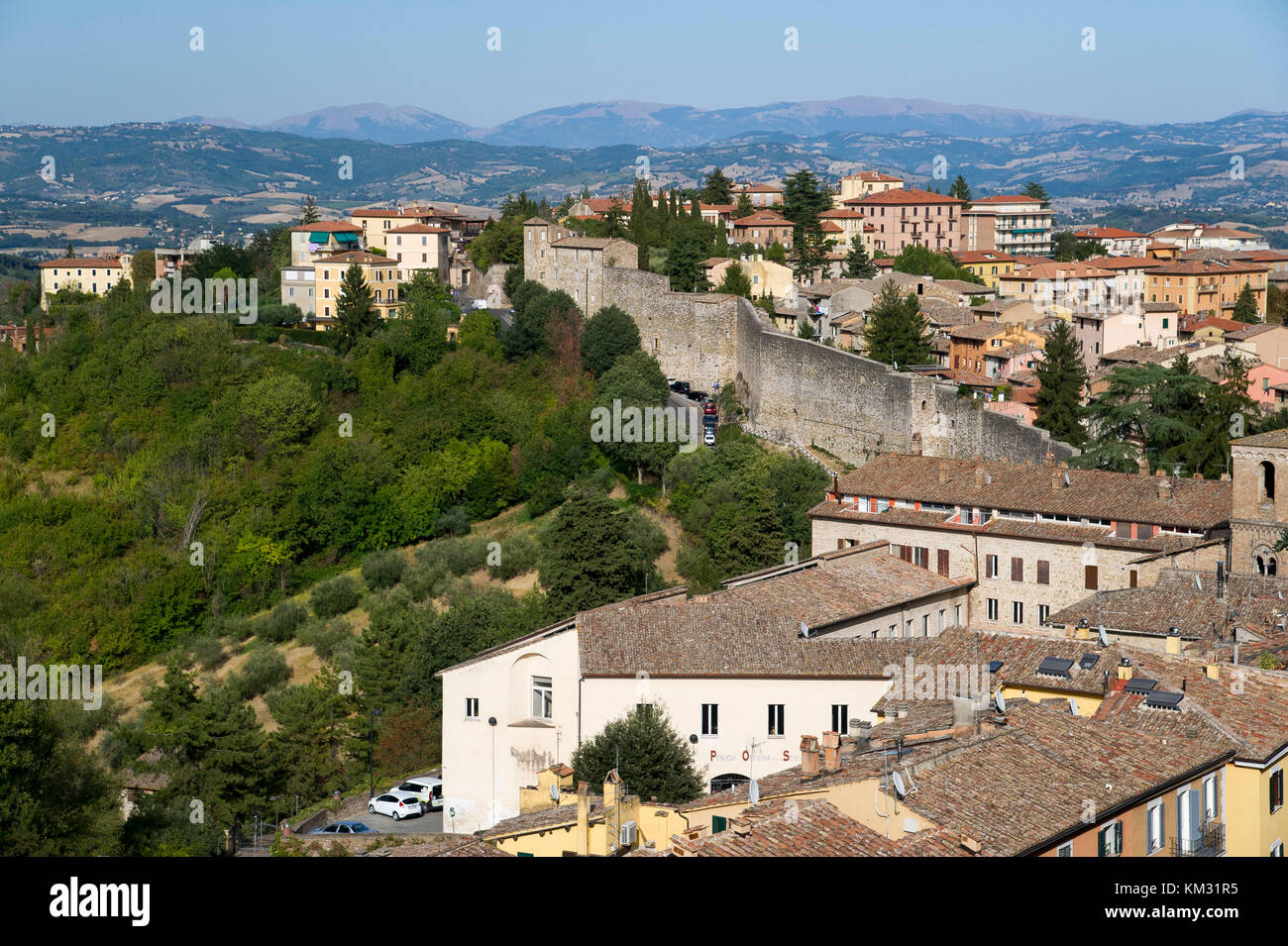 Medieval city walls of Old Town in Perugia, Umbria, Italy. 30 August ...