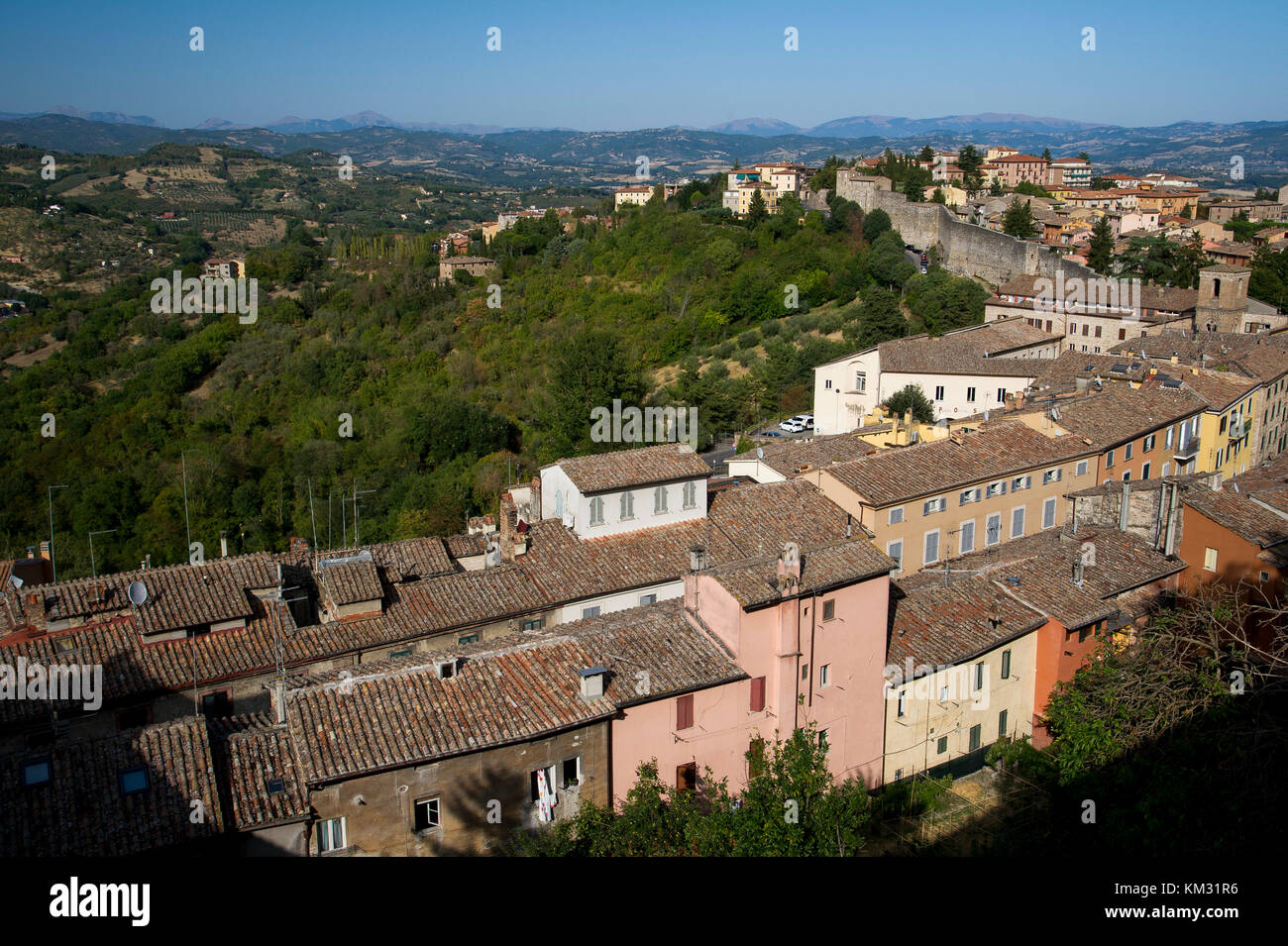 Medieval city walls of Old Town in Perugia, Umbria, Italy. 30 August ...