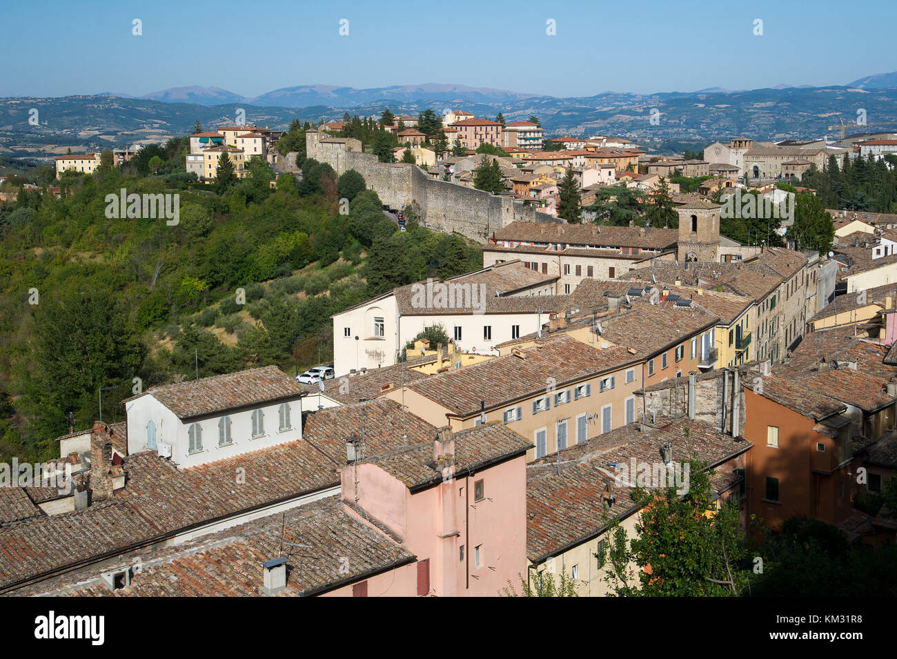 Medieval city walls of Old Town in Perugia, Umbria, Italy. 30 August ...