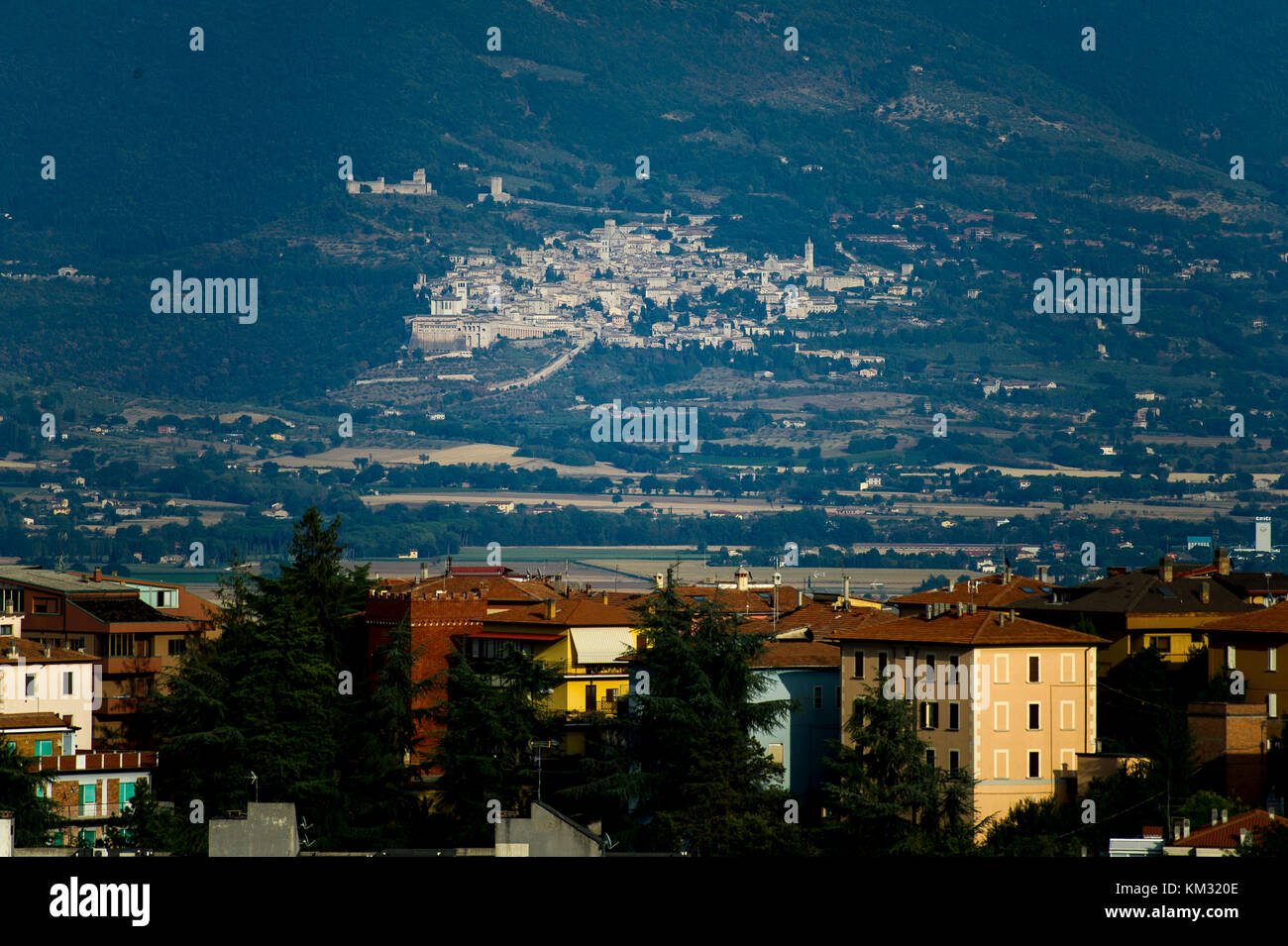 City of Assisi and Monte Subasio seen from the distance from Perugia ...
