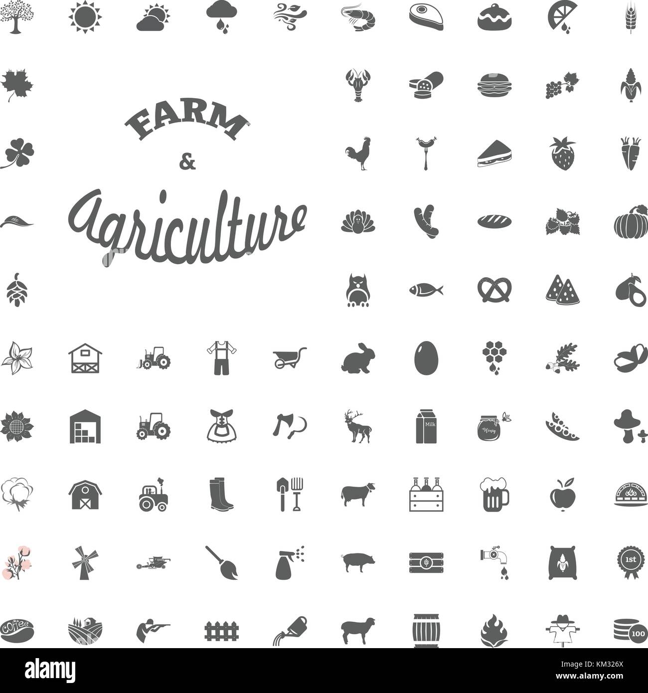 Agriculture and Farm Vector Icons Set. Farm and Agriculture ...