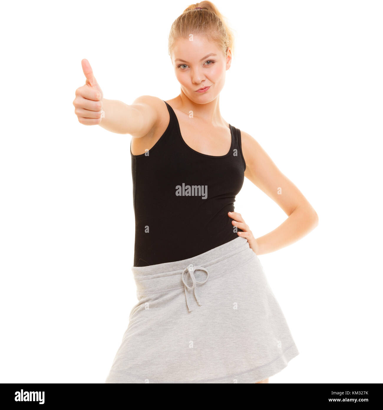 Health care healthy lifestyle. fit fitness sport woman thumb up sign ...