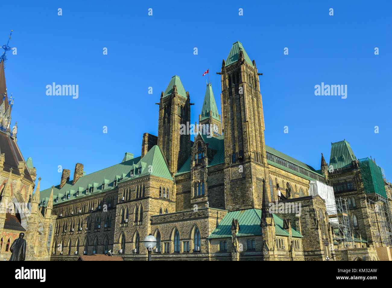 The back view of The Center Block and the Peace Tower in Parliament ...