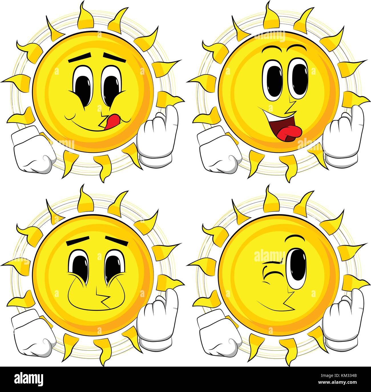 Cartoon sun inviting to come there. Collection with happy faces ...