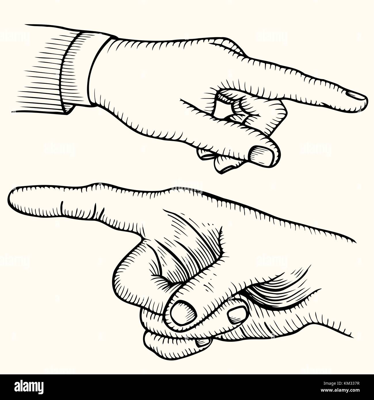 Set of Pointing finger, hands. Vector black vintage engraved ...