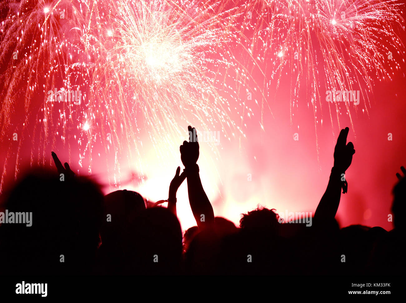 Crowd and fireworks. New Year concept Stock Photo - Alamy