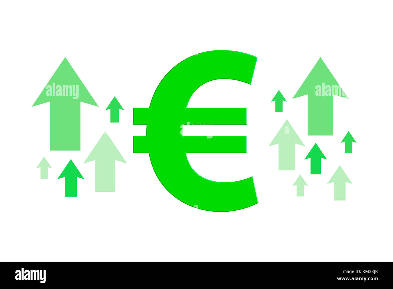 Illustrative green euro sign with a arrows in finance concept, focusing ...