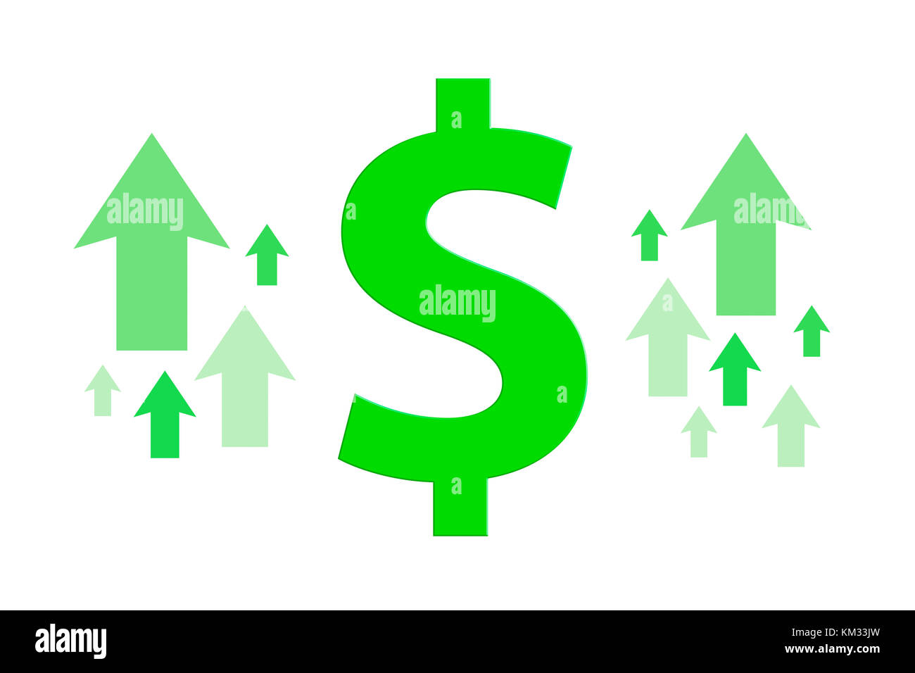 Illustrative green dollar sign with a arrows in finance concept ...