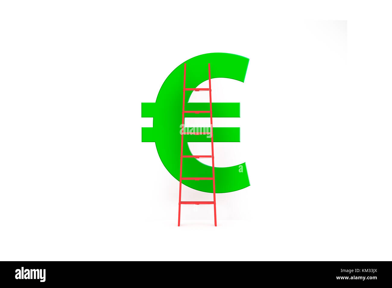 Illustrative green euro sign with a ladder on finance concept, focusing ...