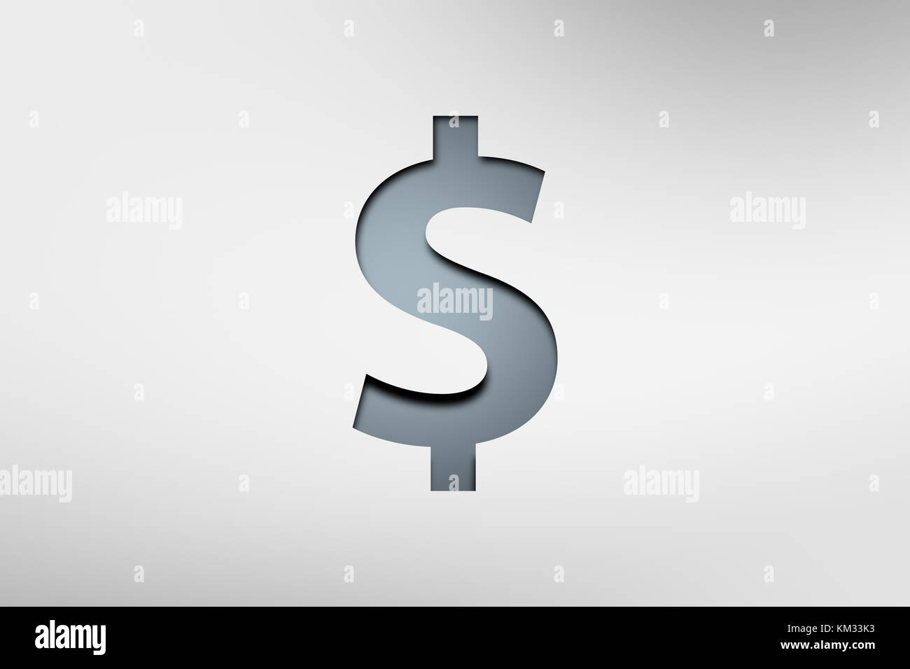 Illustrative finance concept, grey dollar sign on light background ...