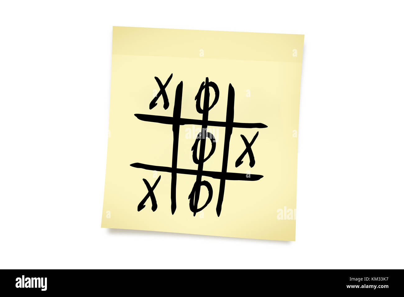 Tic tac toe game with letters on yellow sticky note paper, isolated on ...