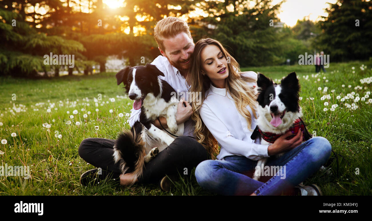 Woman man dog happy hi-res stock photography and images - Alamy