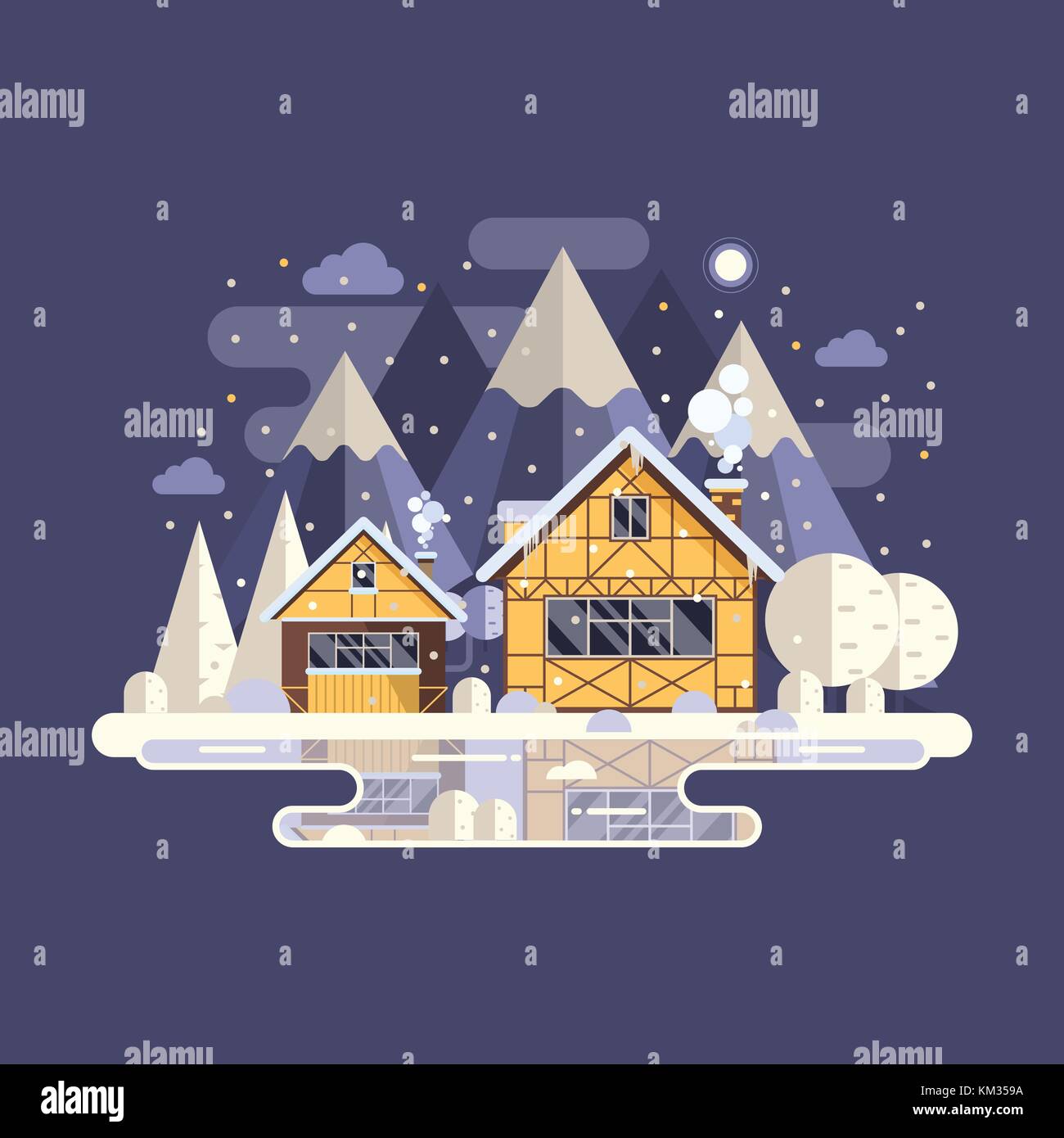 Chalet lake in mountain Stock Vector Images - Alamy