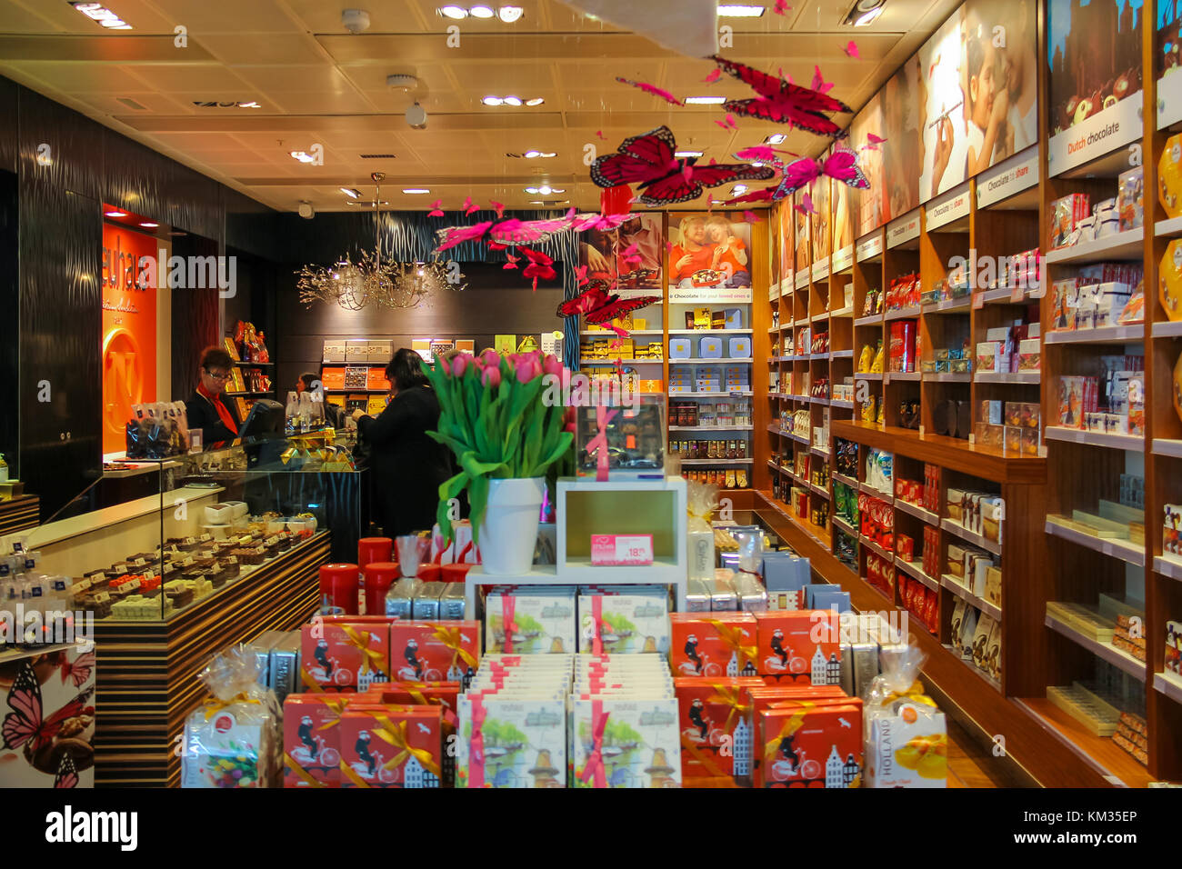 Amsterdam Schiphol, Netherlands - April 18, 2015: Sale of sweets and ...