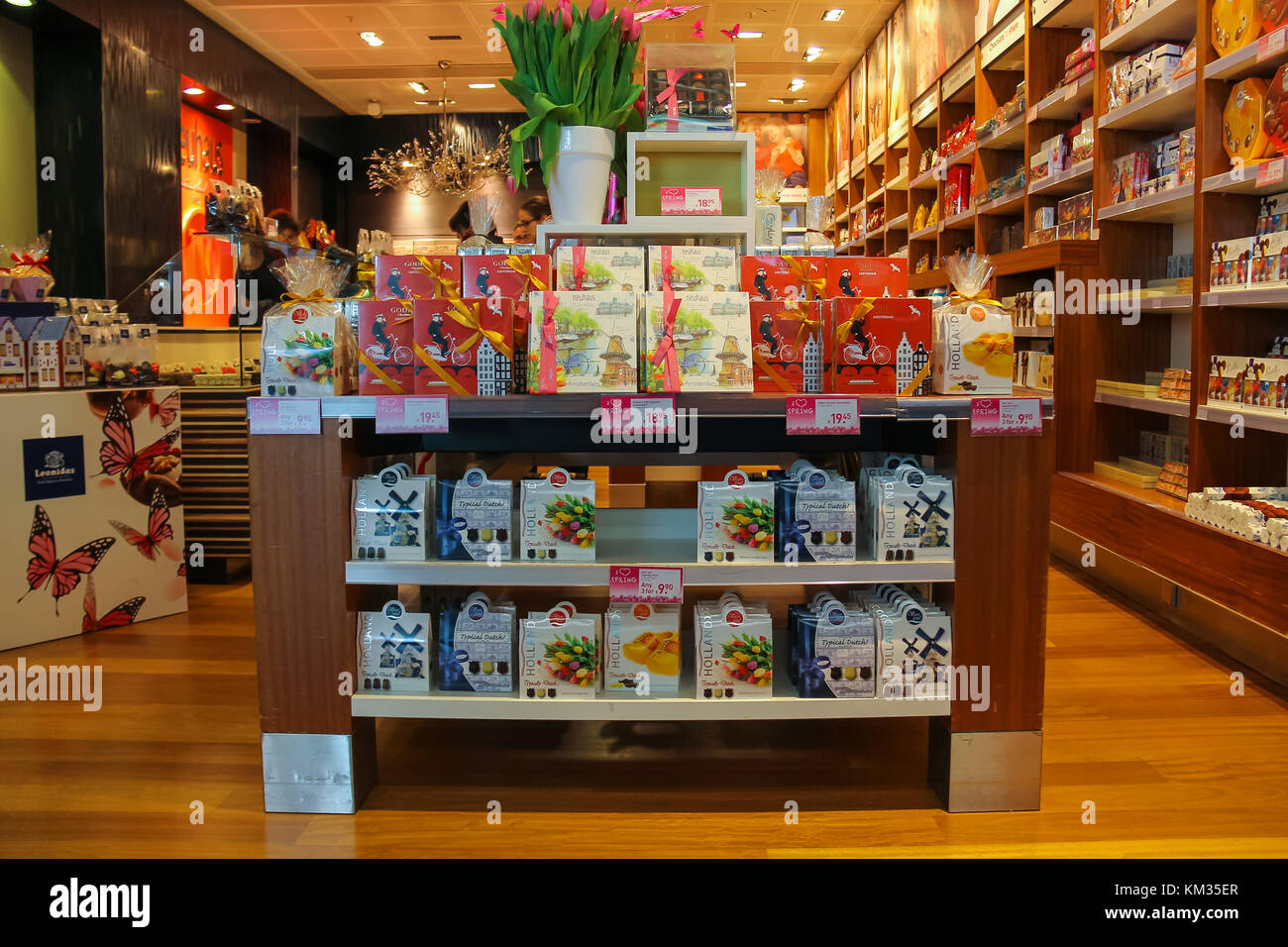 Amsterdam Schiphol, Netherlands - April 18, 2015: Sale of sweets and ...