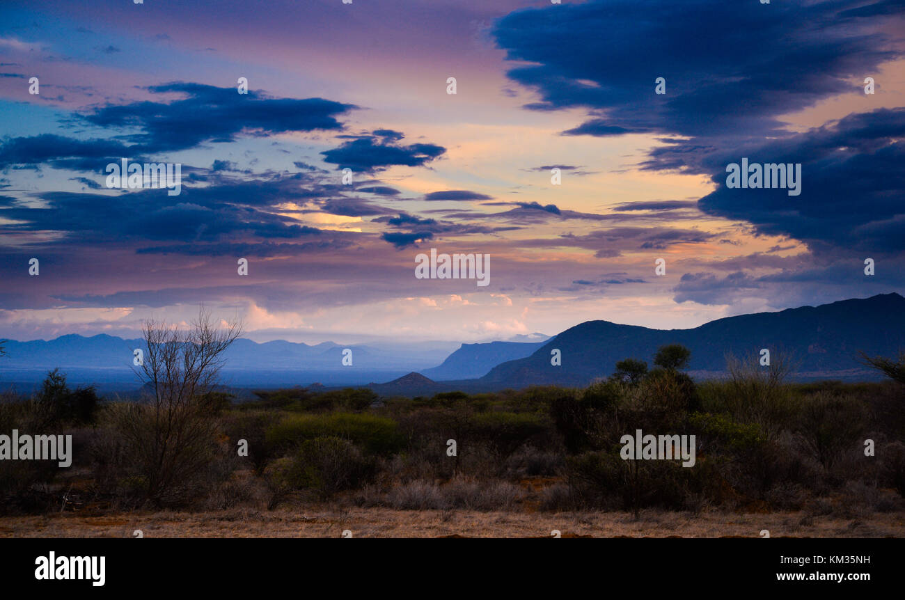 Kenyan sunset, Archer's Post area of Samburu Stock Photo - Alamy
