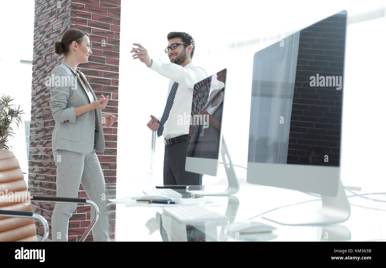 employees are talking in modern office Stock Photo - Alamy