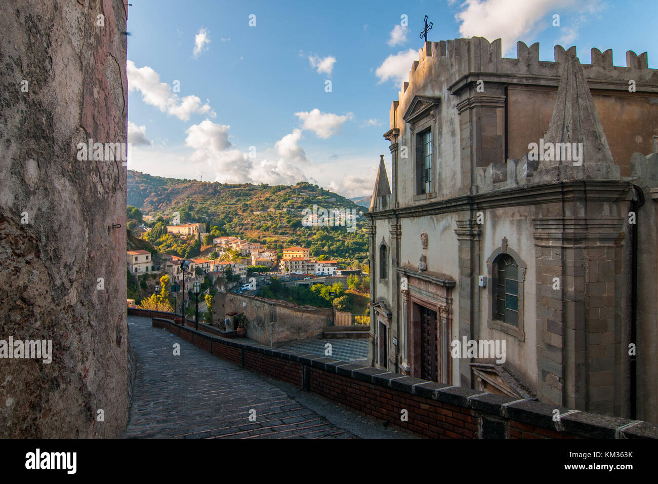 A view of the church S. Nicolò of the village of Savoca, Sicily, Italy ...