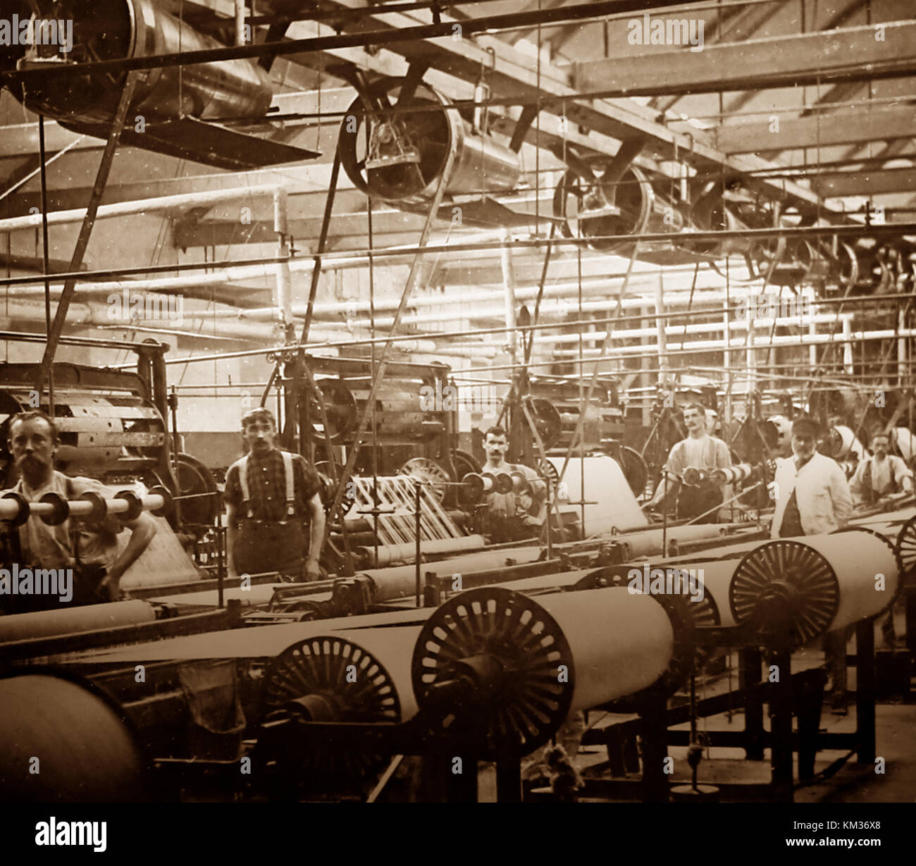 A dressing machine, linen production, Victorian period Stock Photo - Alamy