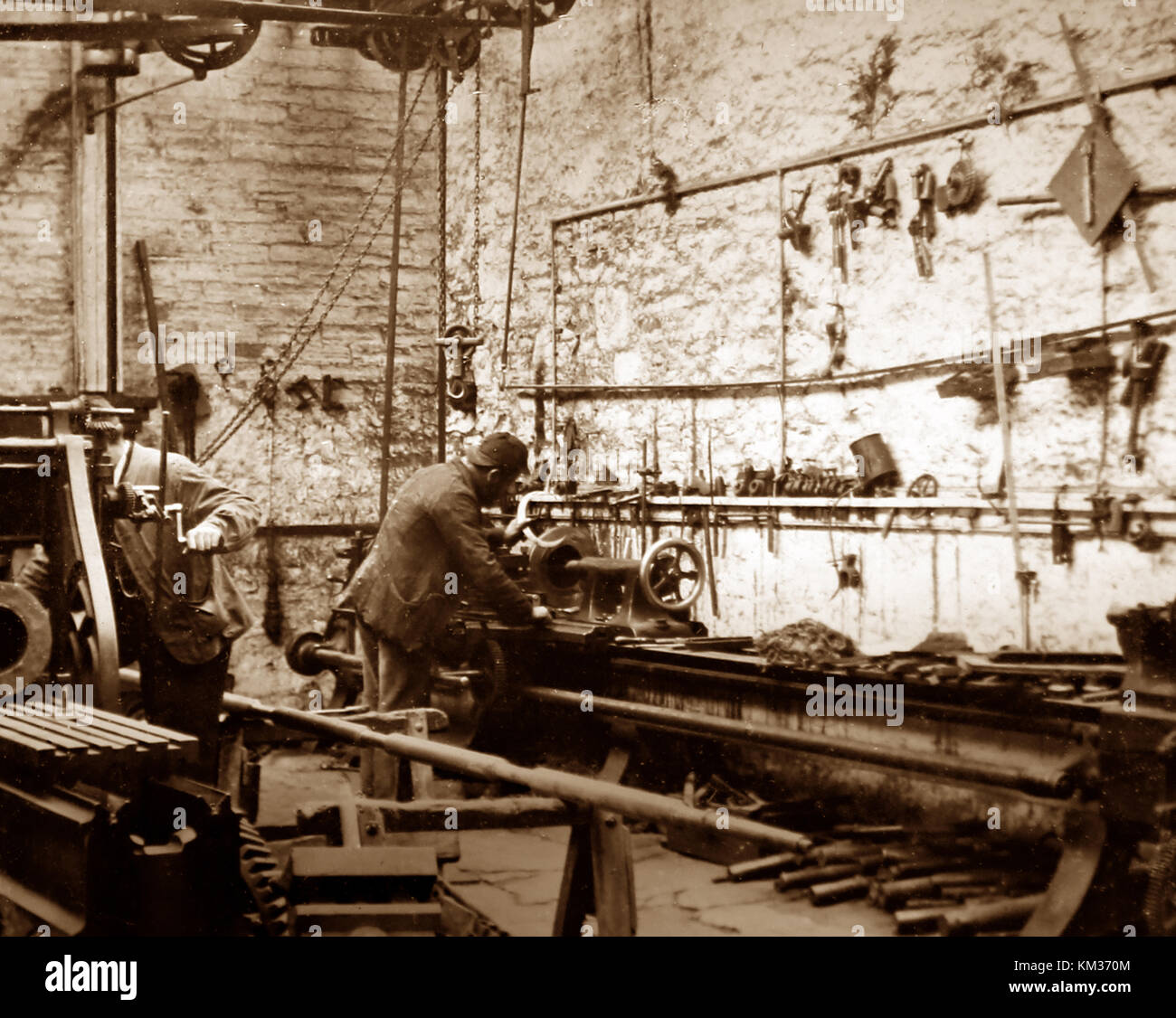 Engineer's workshop, linen production, Victorian period Stock Photo - Alamy