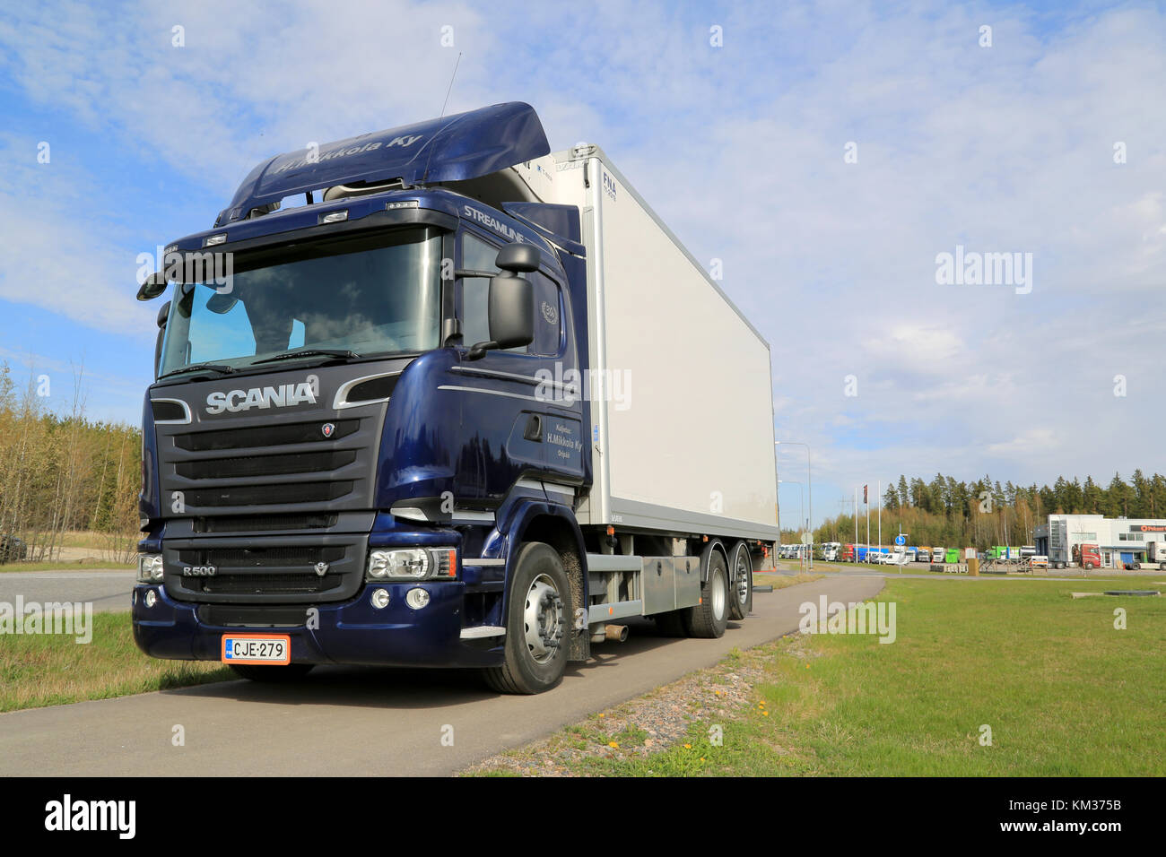 LIETO, FINLAND – APRIL 26, 2014: Blue Scania R500 V8 Euro 6 truck ...