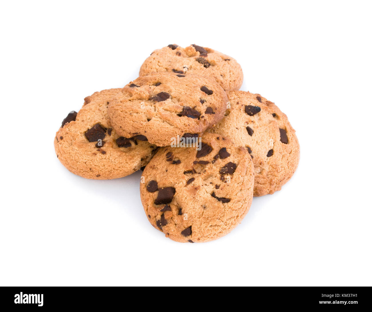 Heap of five Homemade Double Chocolate chip cookies isolated on white ...