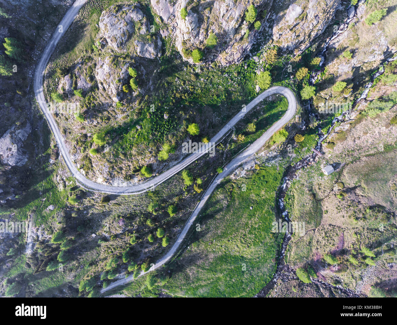 Pathway and forest from above with a drone - Aerial view Stock Photo ...