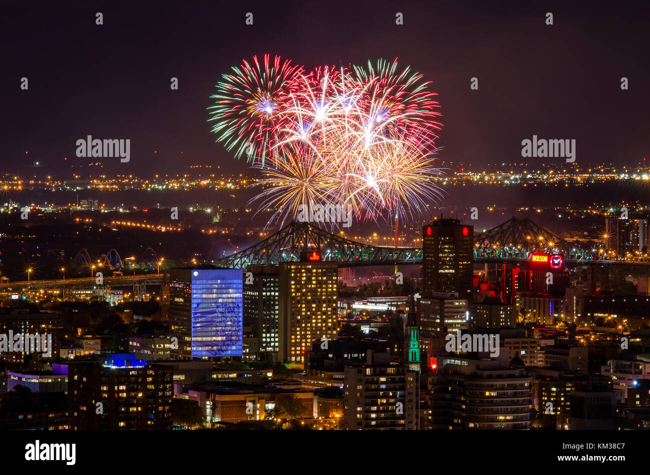 Fireworks over a city Stock Photo - Alamy