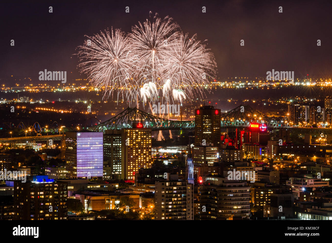 Fireworks over a city Stock Photo - Alamy