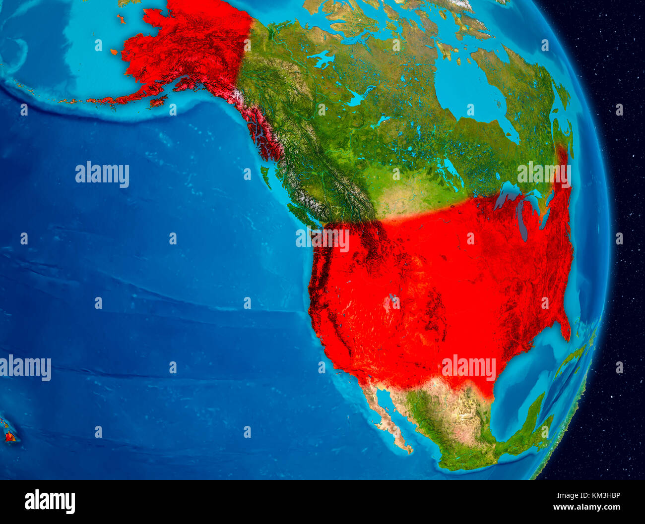 Country of USA in red on planet Earth. 3D illustration. Elements of ...