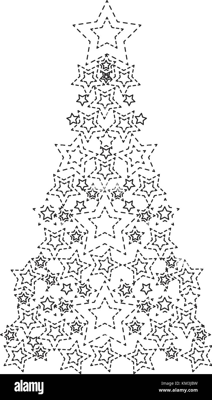 dotted shape pine tree with stars decoration to christmas Stock Vector ...
