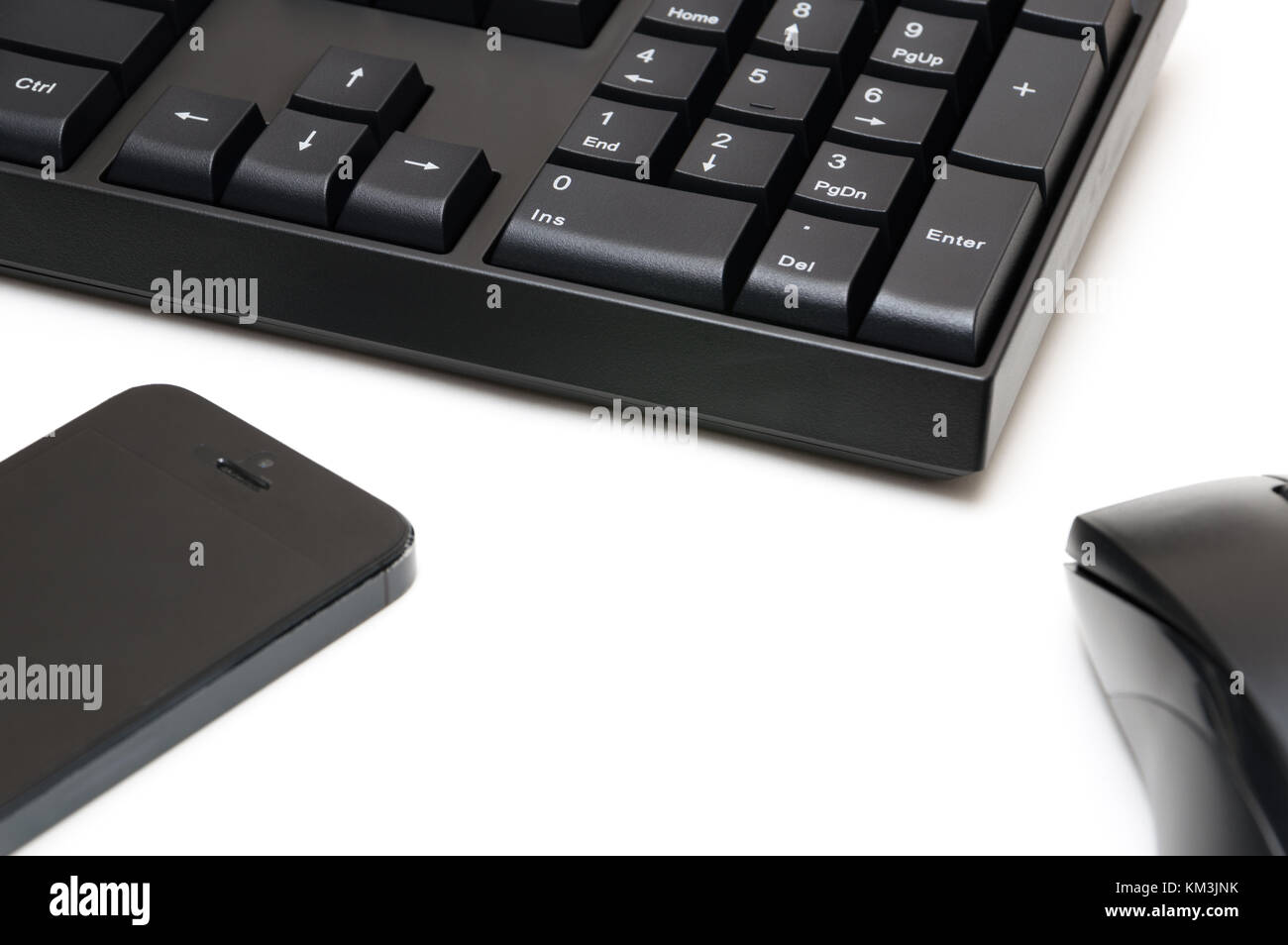 Computer keyboard and mouse, phone isolated on white background Stock ...